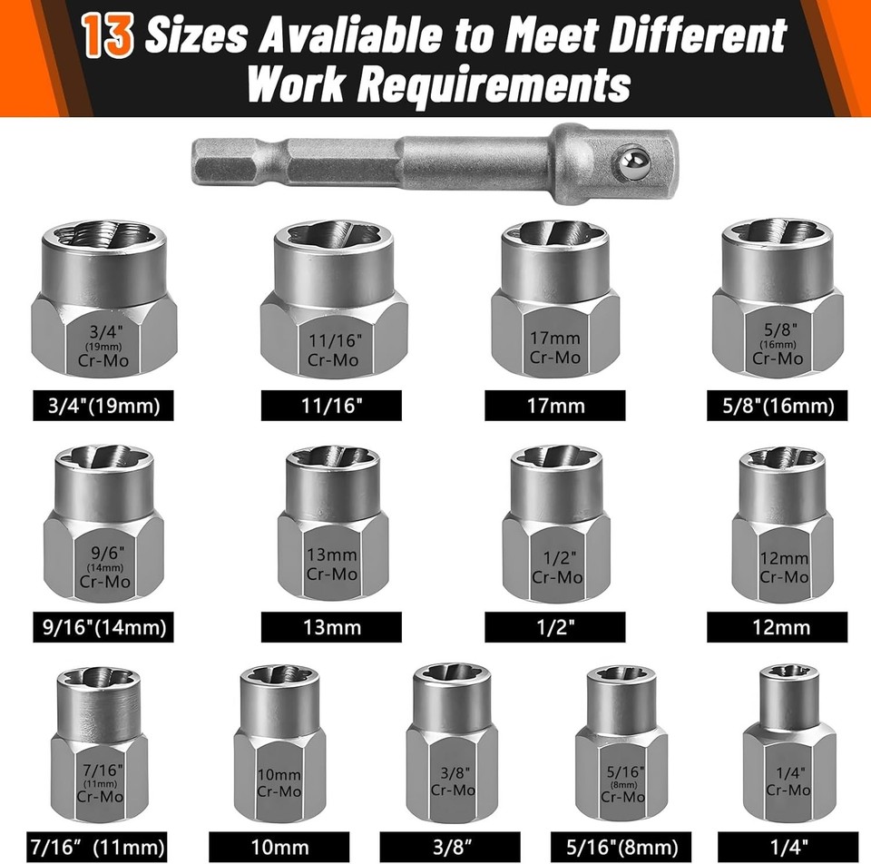 Bolt Extractor Set 14-Piece Stripped Bolt Extractor Socket Set with ...