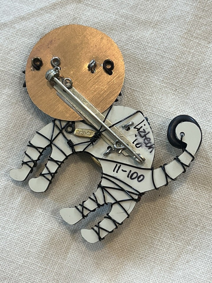 Vtg 2010 Signed Liztech Artisian Pin Brooch Halloween Black Cat w ...