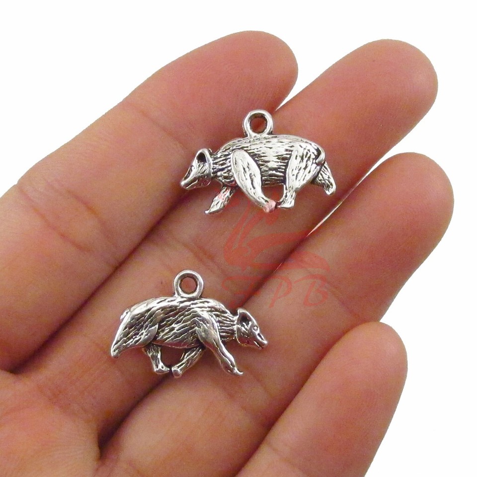 Badger Charms - 10/20/50 Animal Antiqued Silver Plated 21mm Pendants ...
