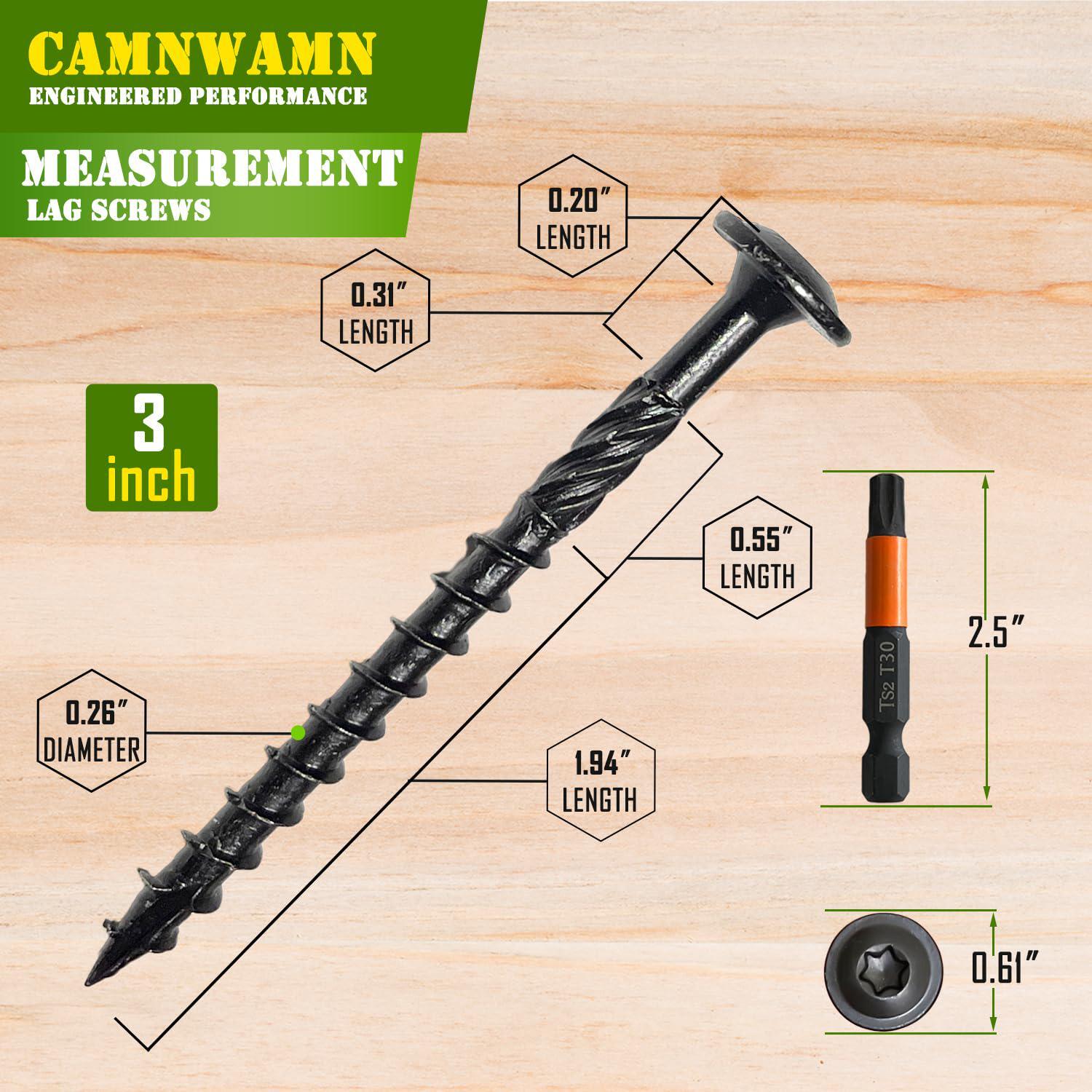 [Pack of 50] #14 x 3 Wood Structural Lag Screws, Black Coated Torx/Star ...