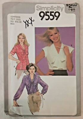 Vintage OOP Simplicity Pattern 9559 Misses' Blouse Top Sewing Craft ...