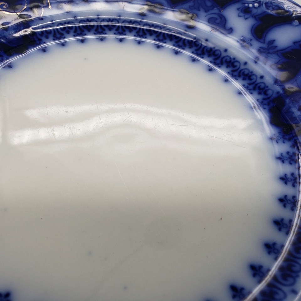 ANTIQUE FLOW BLUE 8.75"DIA PLATE IN THE FLORIDA PATTERN - As Is Read ...
