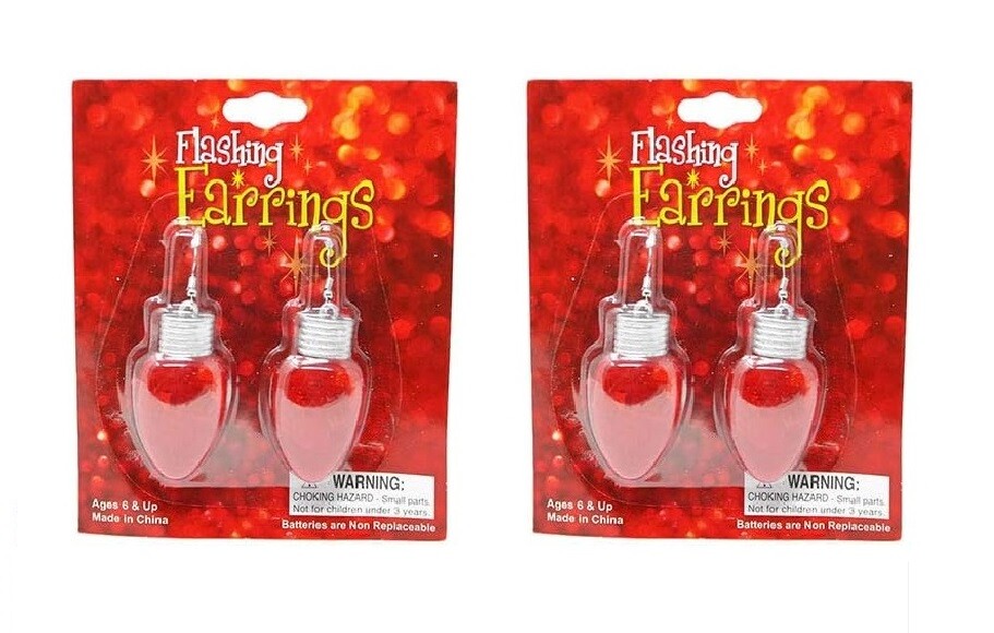 Fashion LED 2 Pack Christmas Tree Light Bulb Earrings Red Dangle Drop ...