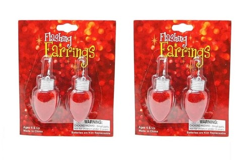 Fashion LED 2 Pack Christmas Tree Light Bulb Earrings Red Dangle Drop ...