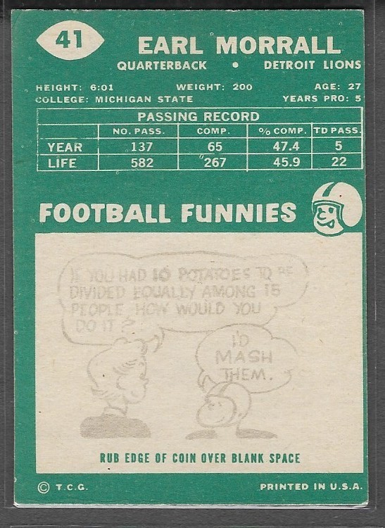 1960 Topps #41 Earl Morrall (VGEX-EX) Detroit Lions | eBay