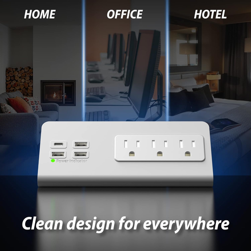 Nightstand Edge Mount Power Strip with USB-C Ports Tabletop Surge ...