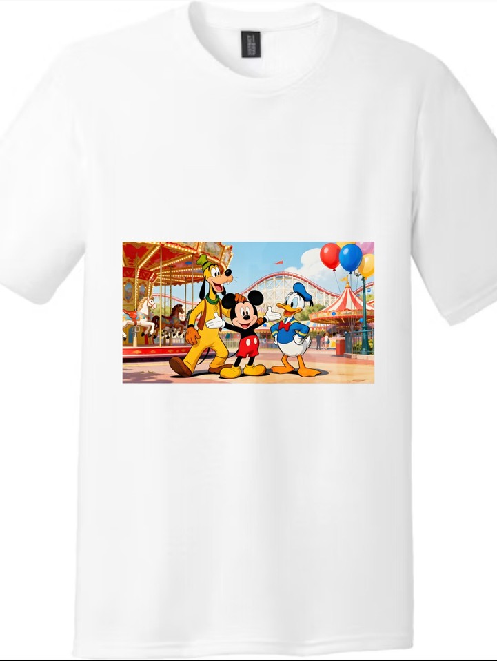 Disney Mickey, Goofy & Donald Duck Amusement Park Scene Graphic T ...