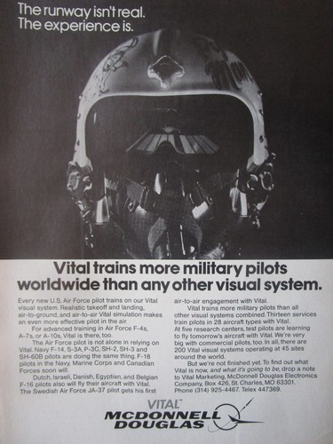 4/1982 PUB MCDONNELL DOUGLAS VITAL VISUAL SIMULATOR SYSTEM HELMET USAF ...