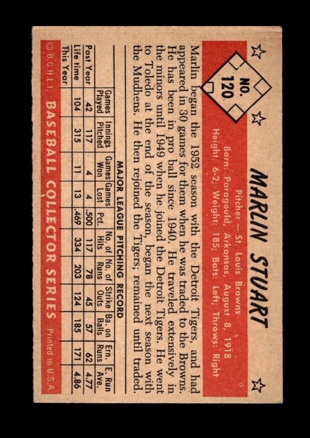 1953 Bowman Set-Break #120 Marlin Stuart LOW GRADE *GMCARDS* | eBay