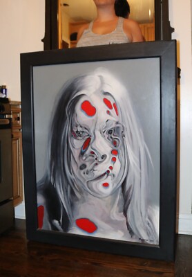 HUGE original 2009 buddy Nestor pop surrealism morbid acrylic portrait ...