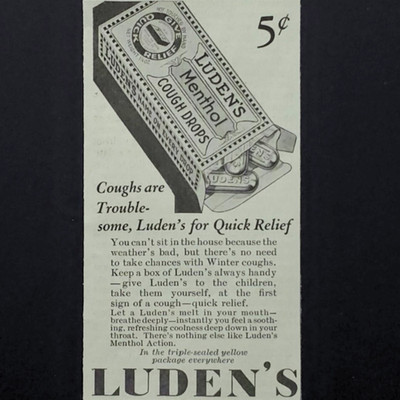 Luden's Menthol Cough Drops Quick Relief Winter Colds 5 Cent 1929 Vtg ...