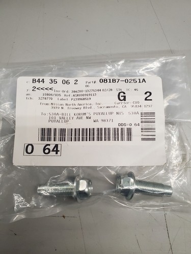 Genuine Nissan Impact Bar Bolt 081B7-0251A | eBay