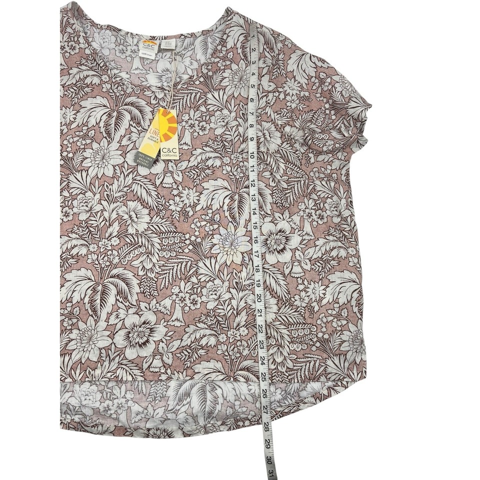 C&C California Womens Lagenlook Vacation Linen Beige Floral Tunic Plus ...