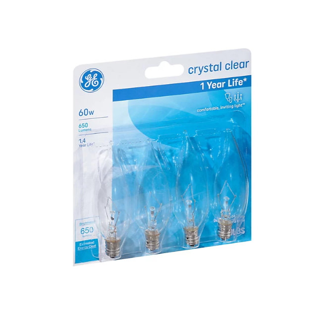 GE Crystal Clear CA Type Candelabra Base 60W 4ct Light Bulbs | eBay