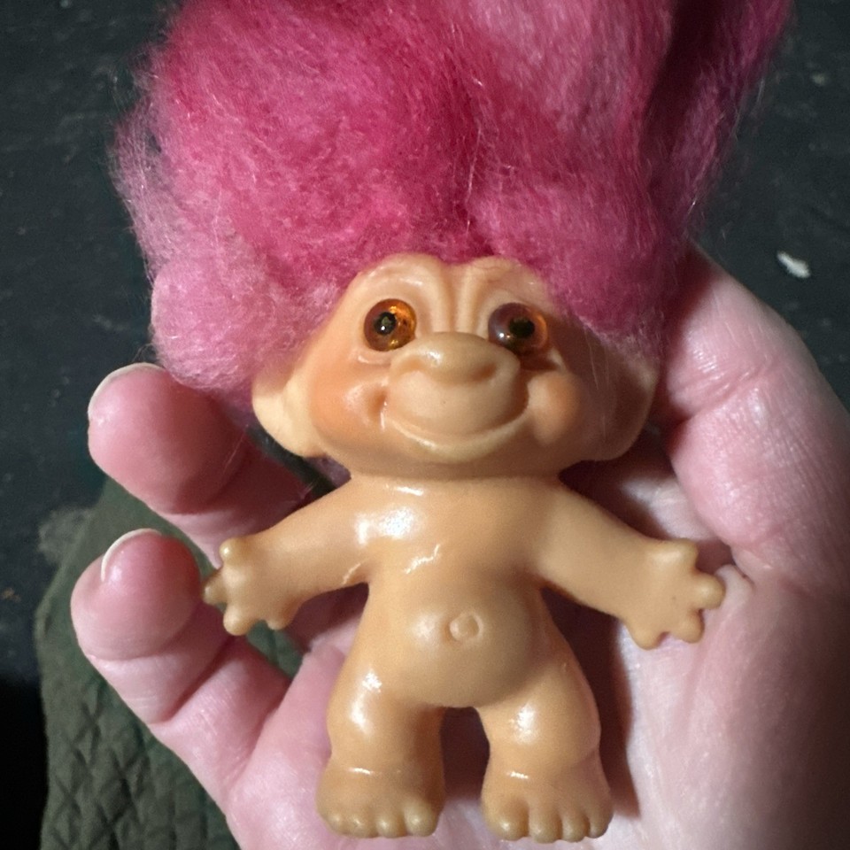 1986 DAM Norfin Troll Doll 4.5" PINK Hair Thomas Dam Hard Plastic ...
