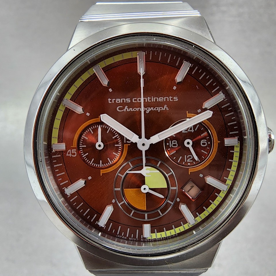 Trans Continents Chronograph Watch Men 38mm Orange Dial Silver Tone ...