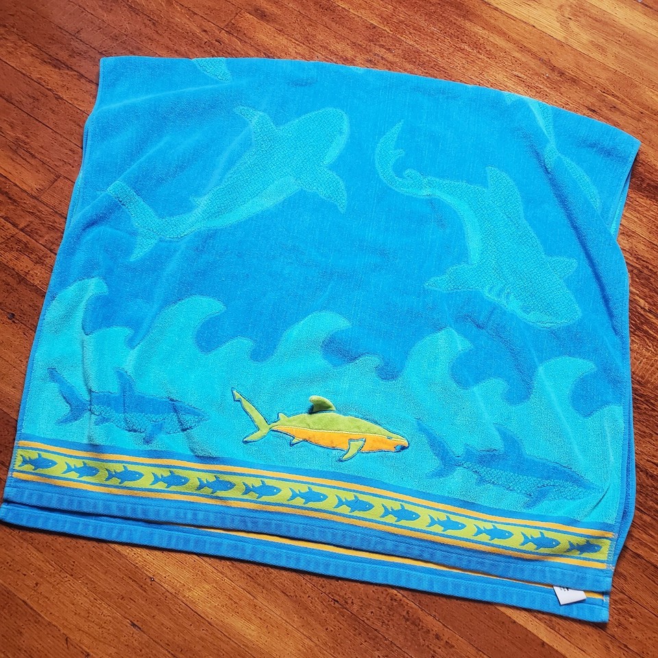 Aloha Beach Towel Vintage 58"x 29" Rectangle Colorful 100% Cotton Shark ...