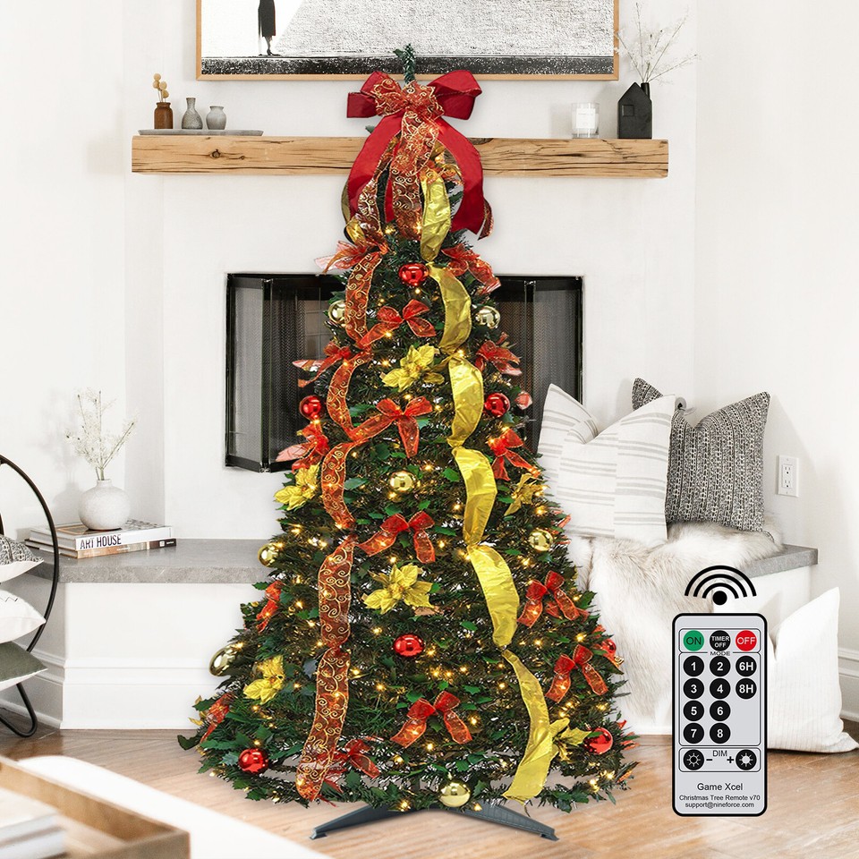 6ft Pop Up Christmas Tree Prelit with Lights Collapsible Pull Up Decor ...