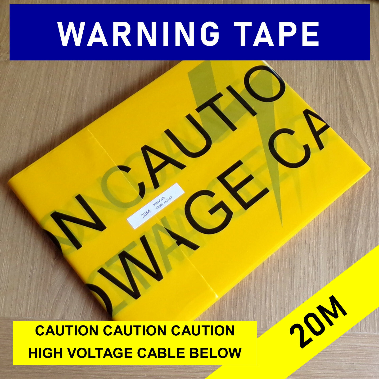 20M x CAUTION HIGH VOLTAGE CABLE BELOW plastic underground warning ...