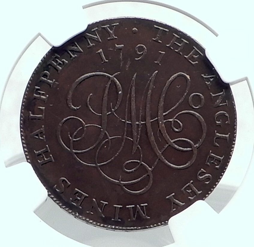 1791 ENGLAND Wales ANGLESEY Conder 1/2 Penny TOKEN Coin w DRUID NGC ...