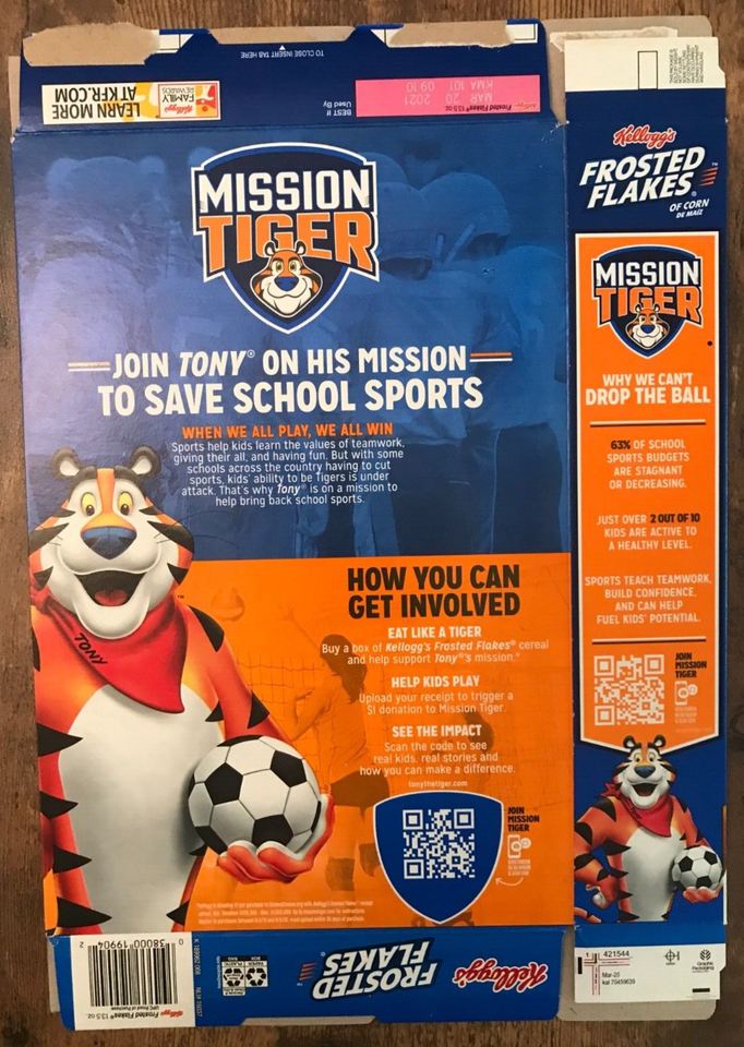 Kellogg's Frosted Flakes Mission Tiger Cereal Box Tony Tiger FLAT EMPTY ...