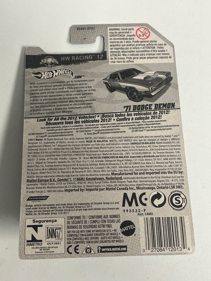 HOT WHEELS 2012 RACING SERIES 71 DODGE DEMON A120 | eBay