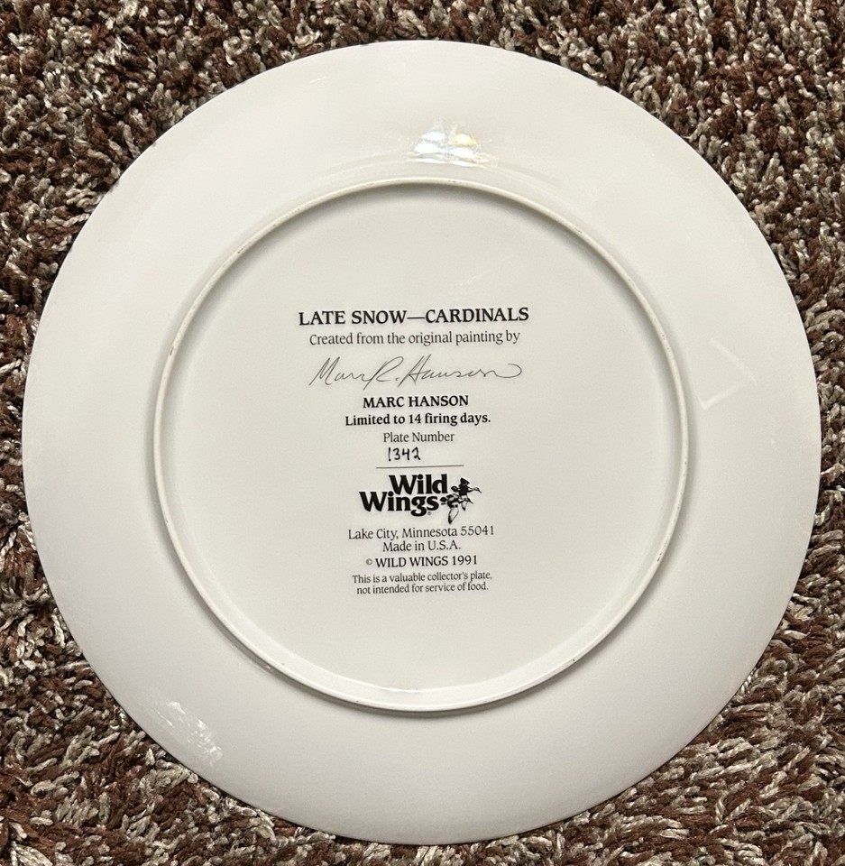 Wild Wings Marc Hanson Late Snow Cardinals Collectors Plate 9.5” | eBay