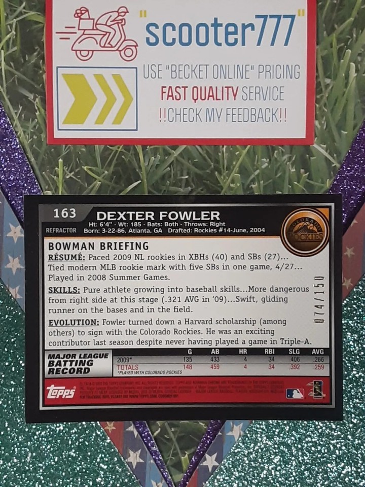 2010 Bowman Chrome~#163⭐DEXTER FOWLER⭐️《"BLUE"》#/150~All-Star👑/ROCKIES ...