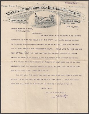CHICAGO, IL ~ WALTER WOOD MOWING & REAPING MACHINES ~ ILLUS. LETTERHEAD ...