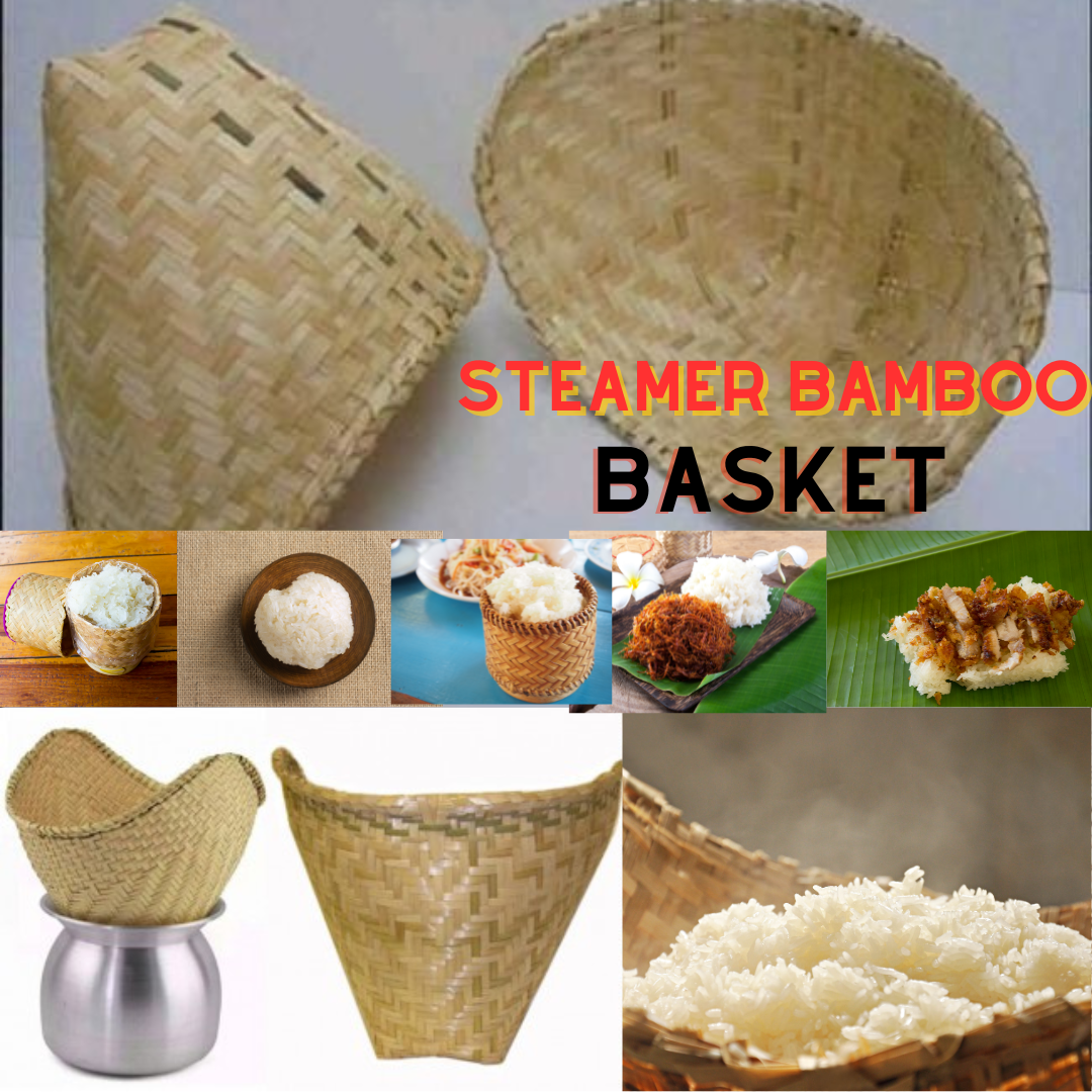 Thai Sticky Rice Set Steamer BamBoo Basket + Pot + Free random gift ...