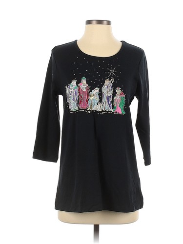 NWT Quacker Factory Women Black 3/4 Sleeve T-Shirt S | eBay