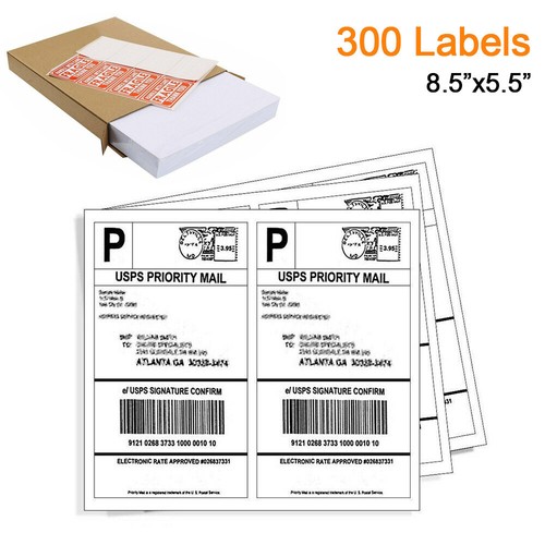 300 Half Labels Premium Mailing Shipping 8.5x5.5 Half-Sheet Self ...