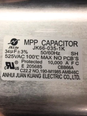 JKLITE JK66-035-1K LIGHTING CAPACITOR CAP 32uF/34uF 3% 525VAC 50/60Hz 1 ...