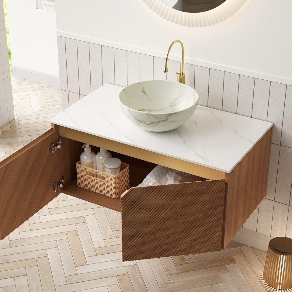 RUBEN 36" Bathroom Vanity&Sink, Floating Plywood Storage Cabinet, Twill ...