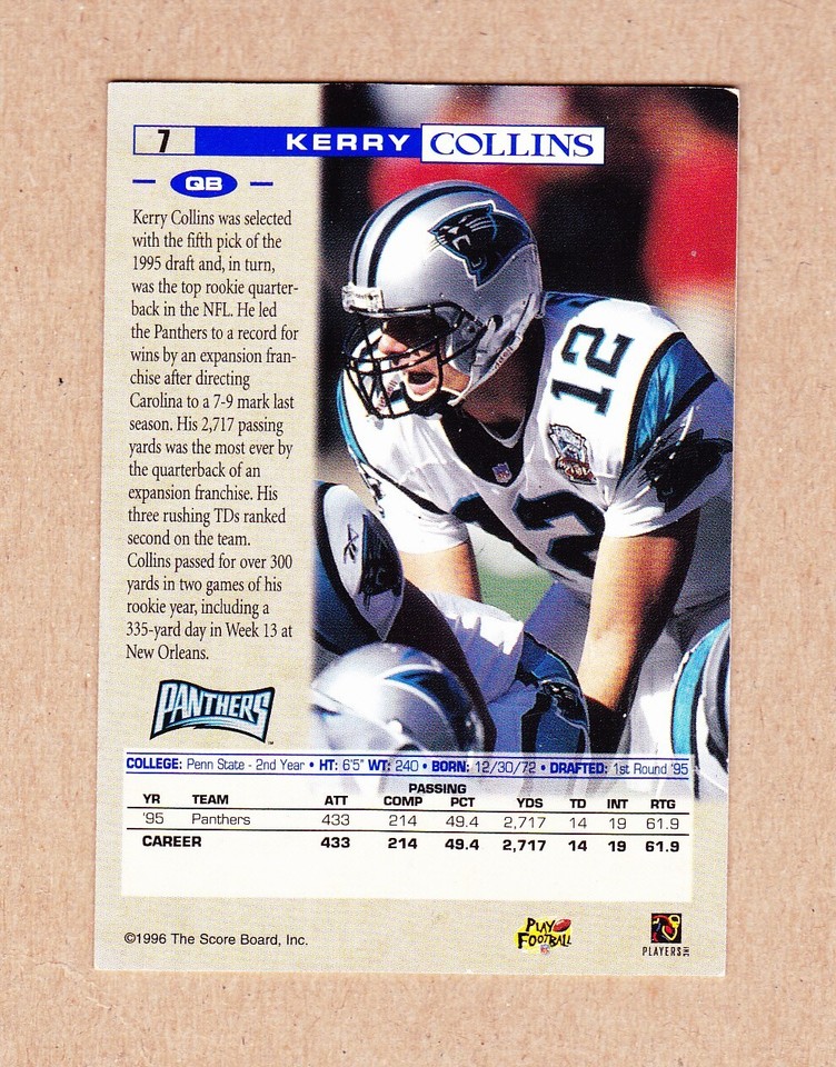 Kerry Collins signed 1996 Pro Line card #7-Carolina Panthers | eBay