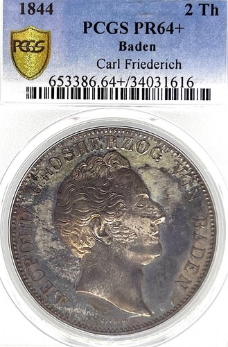 German States Baden 1844 2 Taler Coin Thaler PCGS PR 64+ PROOF PP ...