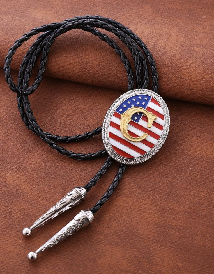 Rodeo Bolo Tie Western Cowboy Black Leather Necktie New Initial C A4023 ...