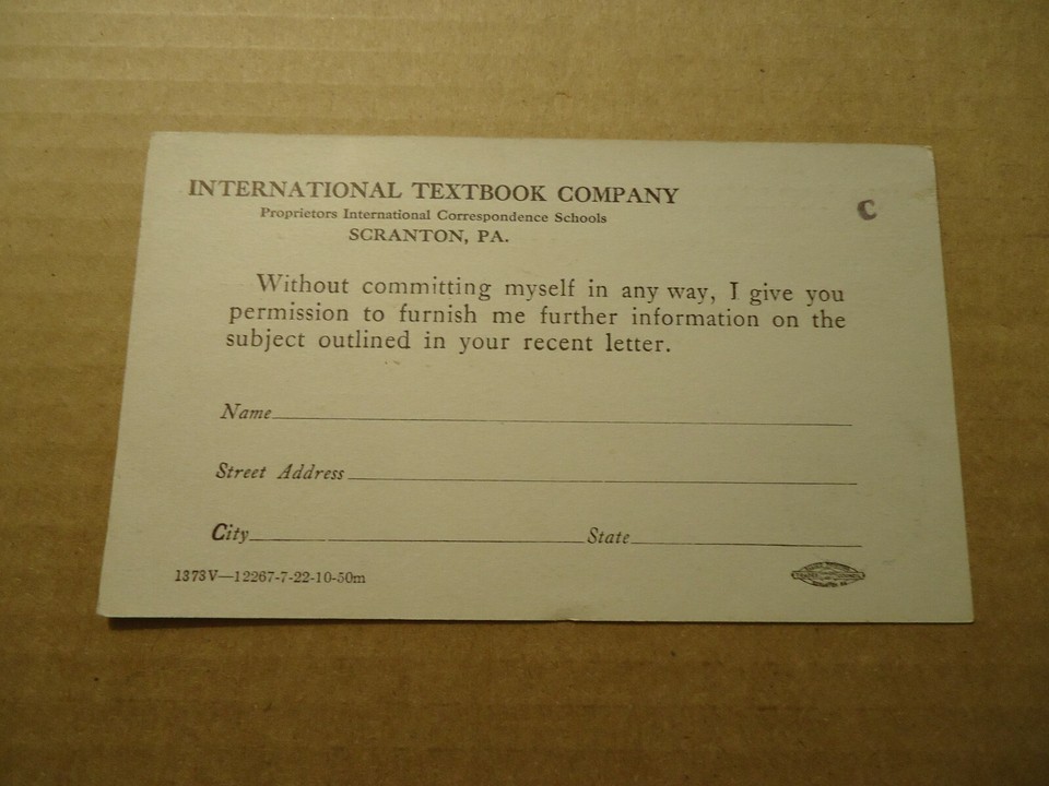 Ad postcard International Textbook Co card SCRANTON PA circa 1930's | eBay