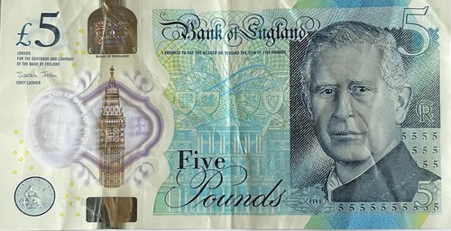 £5 New Polymer Bank of England Note - Featuring King Charles lll UK ...