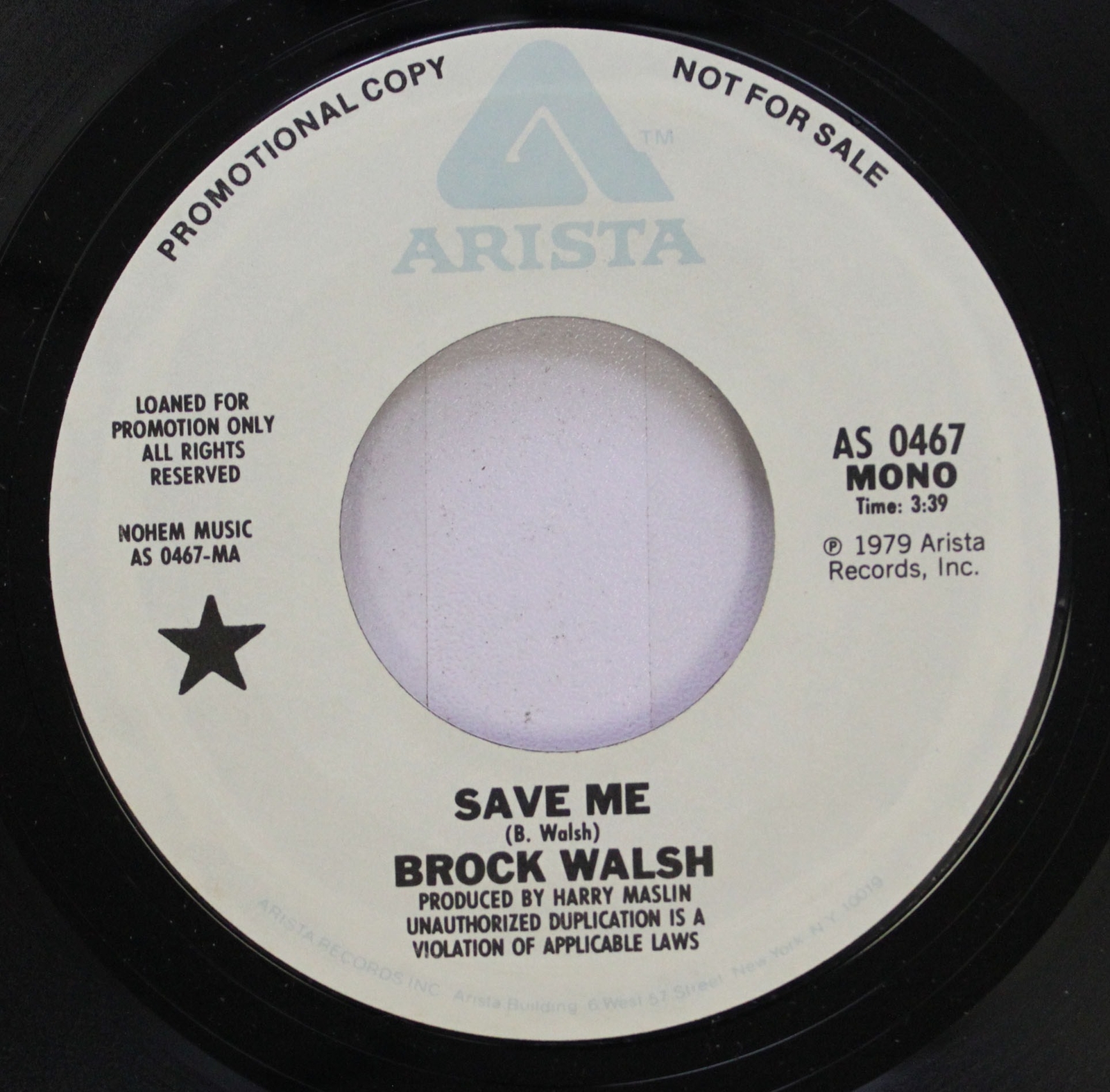 Rock Promo 45 Brock Walsh - Save Me / Save Me On Arista Records, Inc ...
