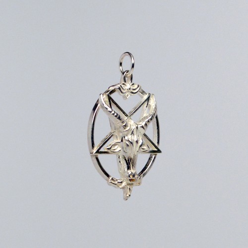 Sterling Silver Baphomet Goat Head Satanic Pentacle Pendant One Inch ...