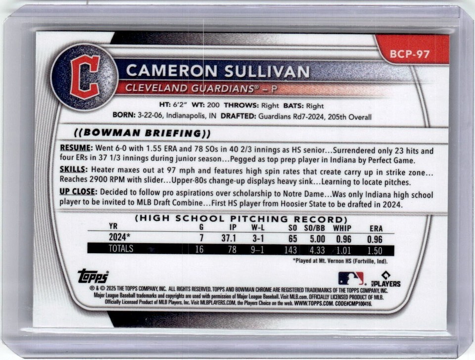 2025 Bowman Chrome Cameron Sullivan Reptilian 1st BCP-97 SP Guardians ...