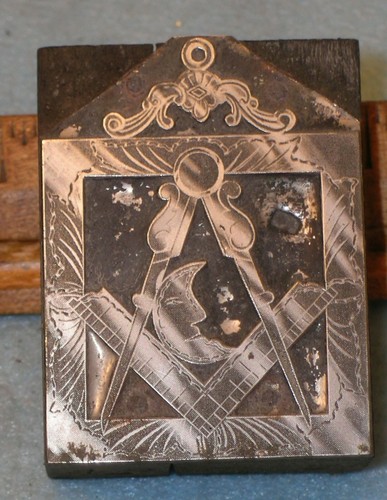 Antique MASONIC JUNIOR DEACON JEWEL Zinc Printing Block * Crescent Moon ...