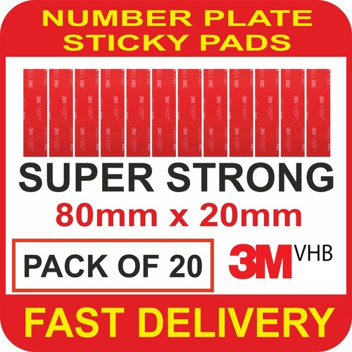 20 x 3M NUMBER PLATE DOUBLE SIDED STICKY Pads Strips TAPE STRONG fixing ...