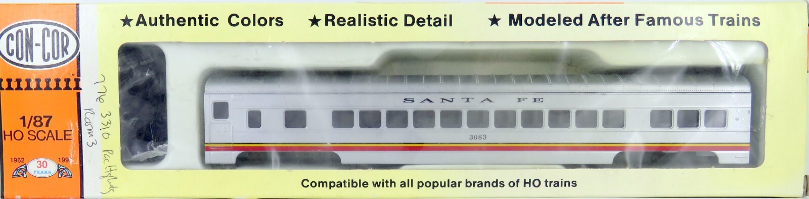 HO ConCor SANTA FE VALLEY FLYER 72' Coach Passenger Car ATSF #3083 Kit ...
