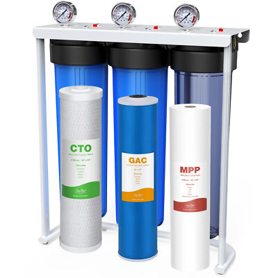 3-Stage Whole House Water Filter System 20"x4.5" Big Blue Home Water ...