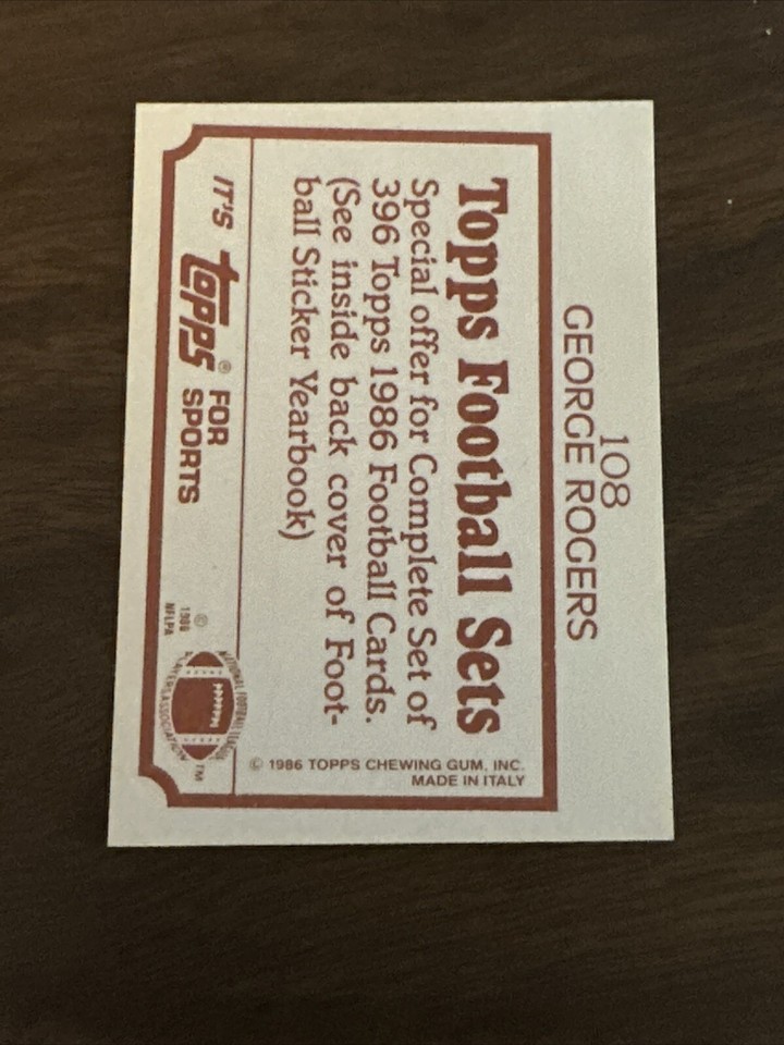 Vtg NFL 1986 Topps Stickers #108 GEORGE ROGERS Saints Redskins ...