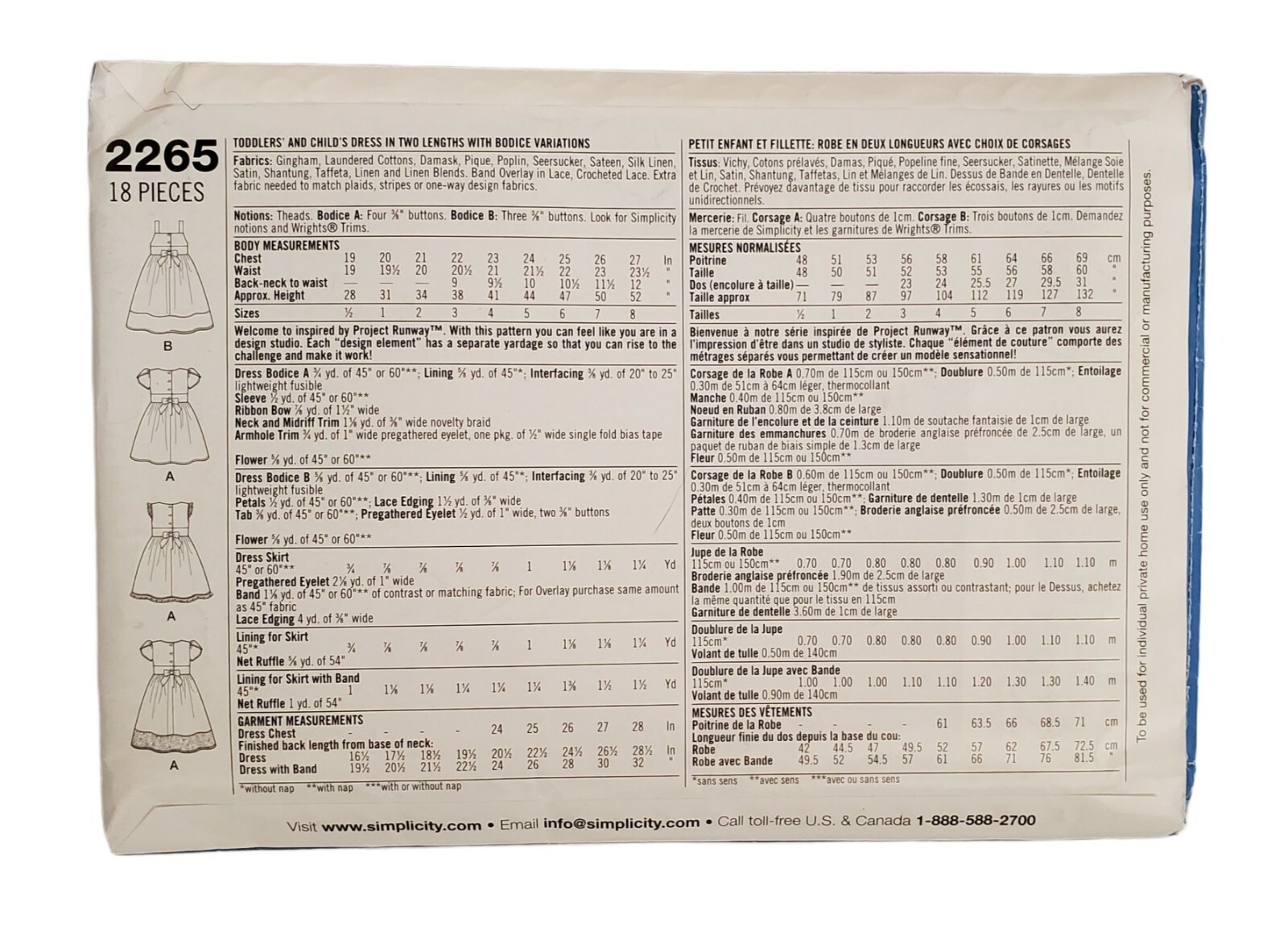 Simplicity 2265 Girl PROJECT RUNWAY Party Dress Pattern UNCUT SIZE BB 4 ...