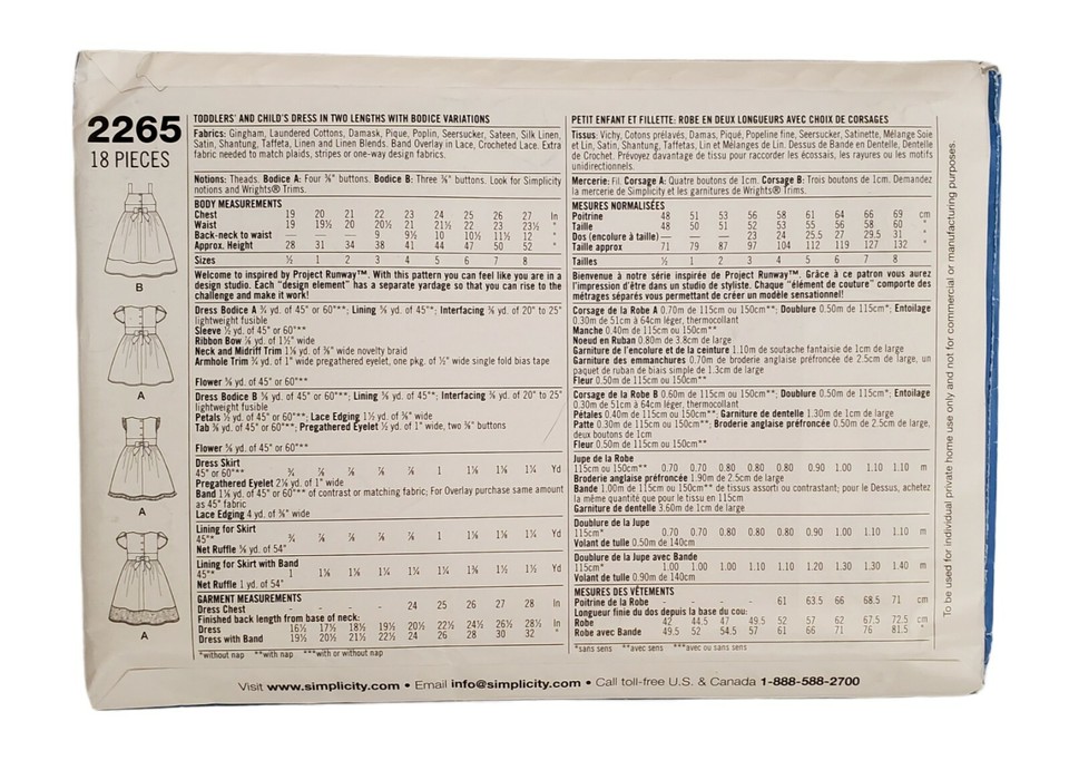 Simplicity 2265 Girl PROJECT RUNWAY Party Dress Pattern UNCUT SIZE BB 4 ...