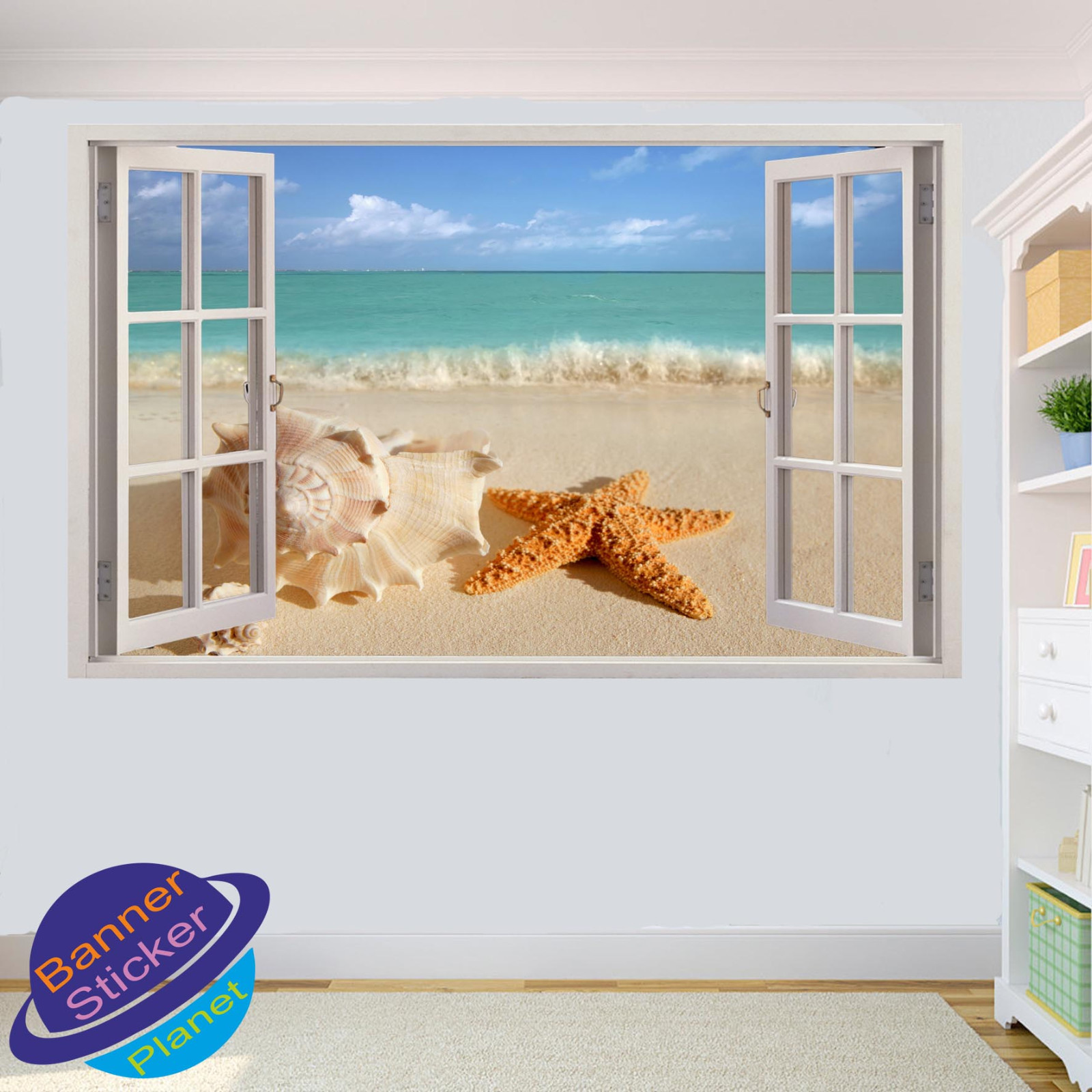 MARINE LIFE SEA SHEL STARFISH WALL STICKER 3D EFFECT ROOM DECORATION ...